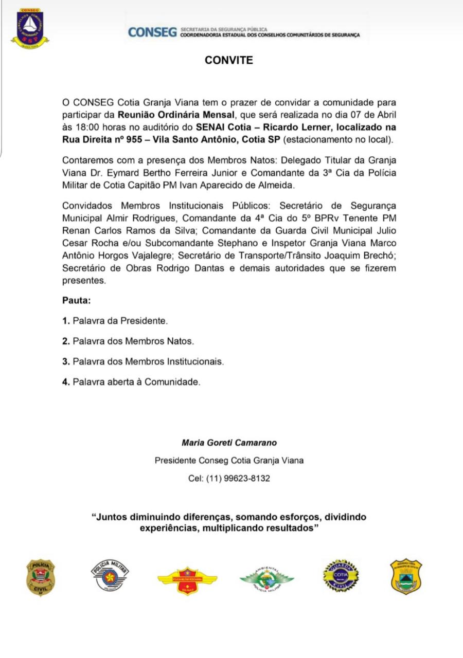 CONSELHO DE SEGURANÇA DA GRANJA FARÁ REUNIÃO DIA 7 DE ABRIL – Cotia ...